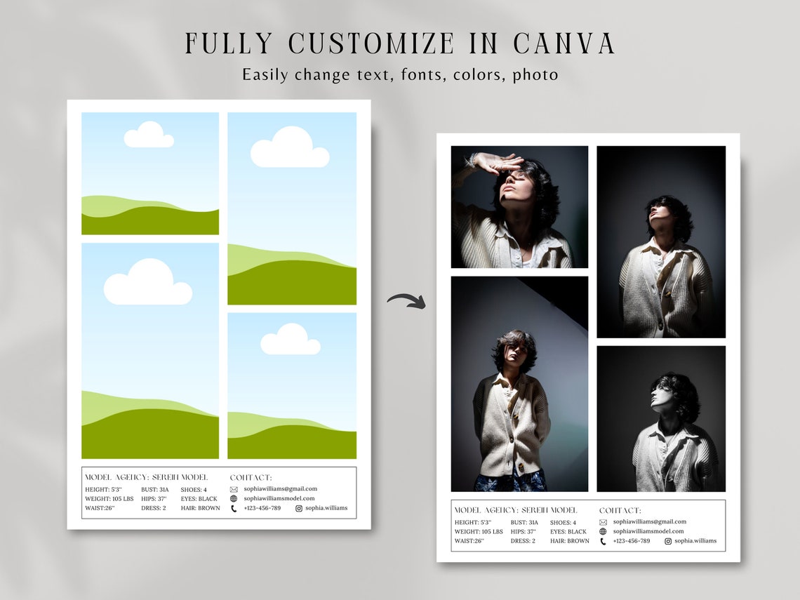 Modeling Comp Card Template, Canva Template, Model Portfolio Template ...