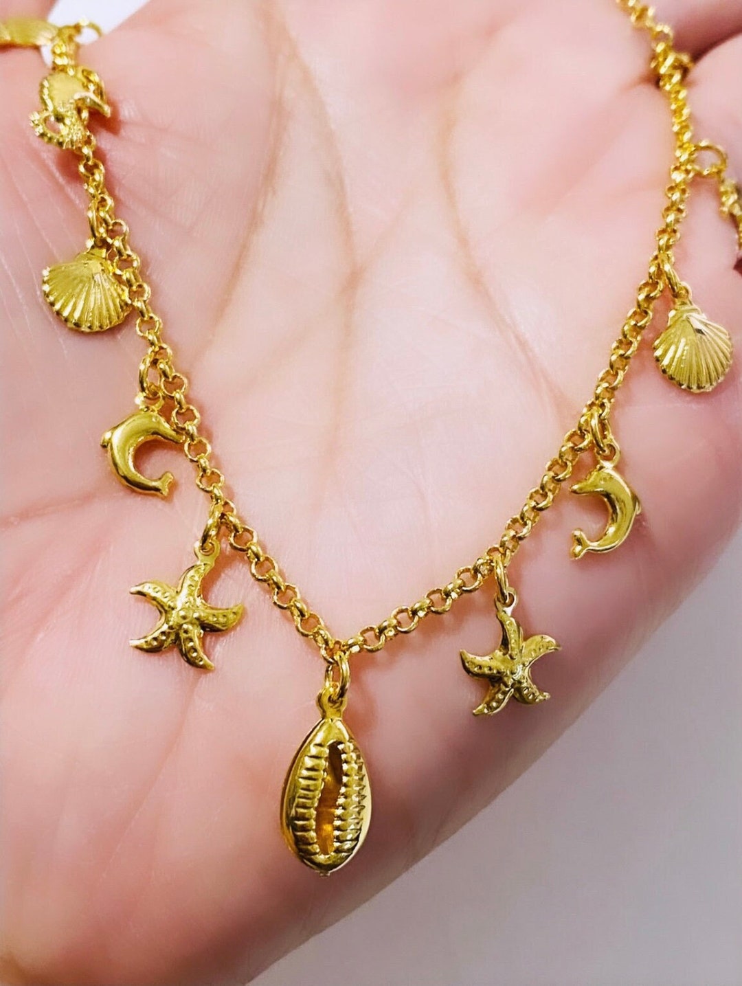 18K Gold Filled Puka Muschel Fußkettchen, Sterne Fußkettchen ...