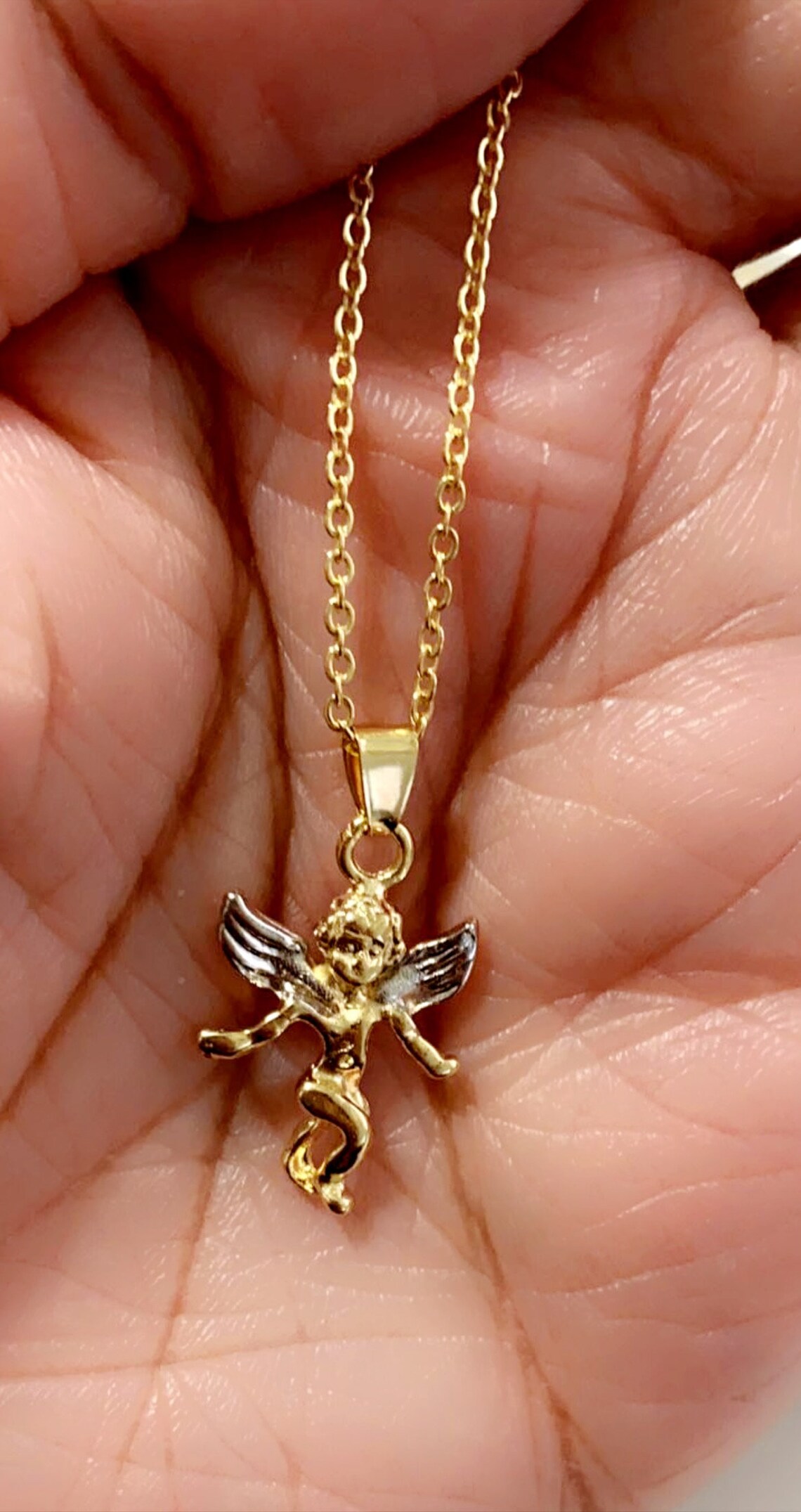 18K Gold Filled Angel Necklace Angel Pendant Necklace Dainty | Etsy