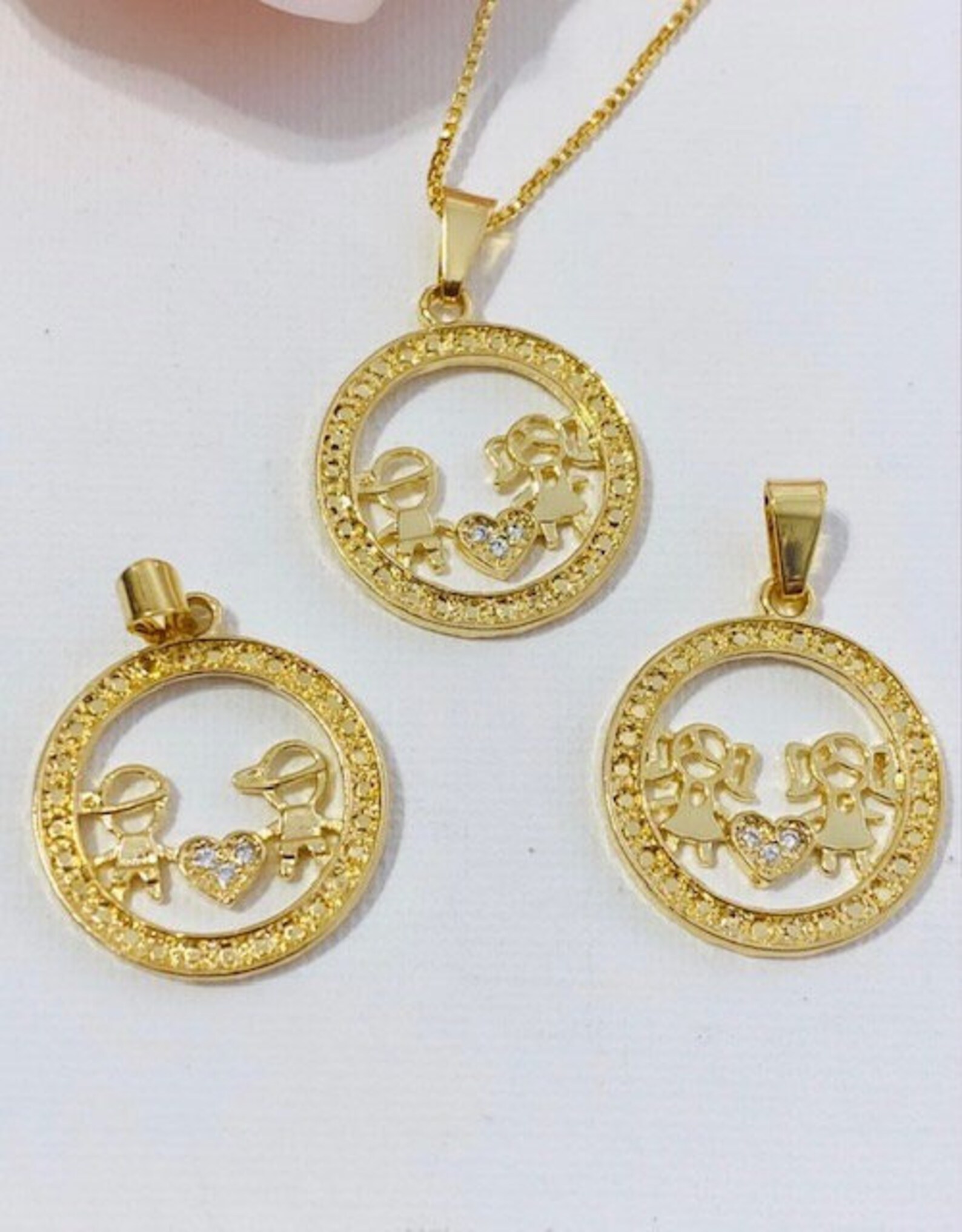 Boy Girl Gold Necklace-18k Gold Filled Necklace Girl and Boy Charm ...
