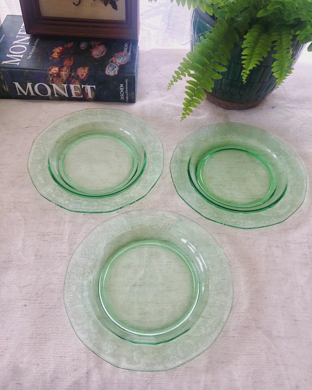 Set of 3 Vintage 6 Uranium Glass Plates - Etsy