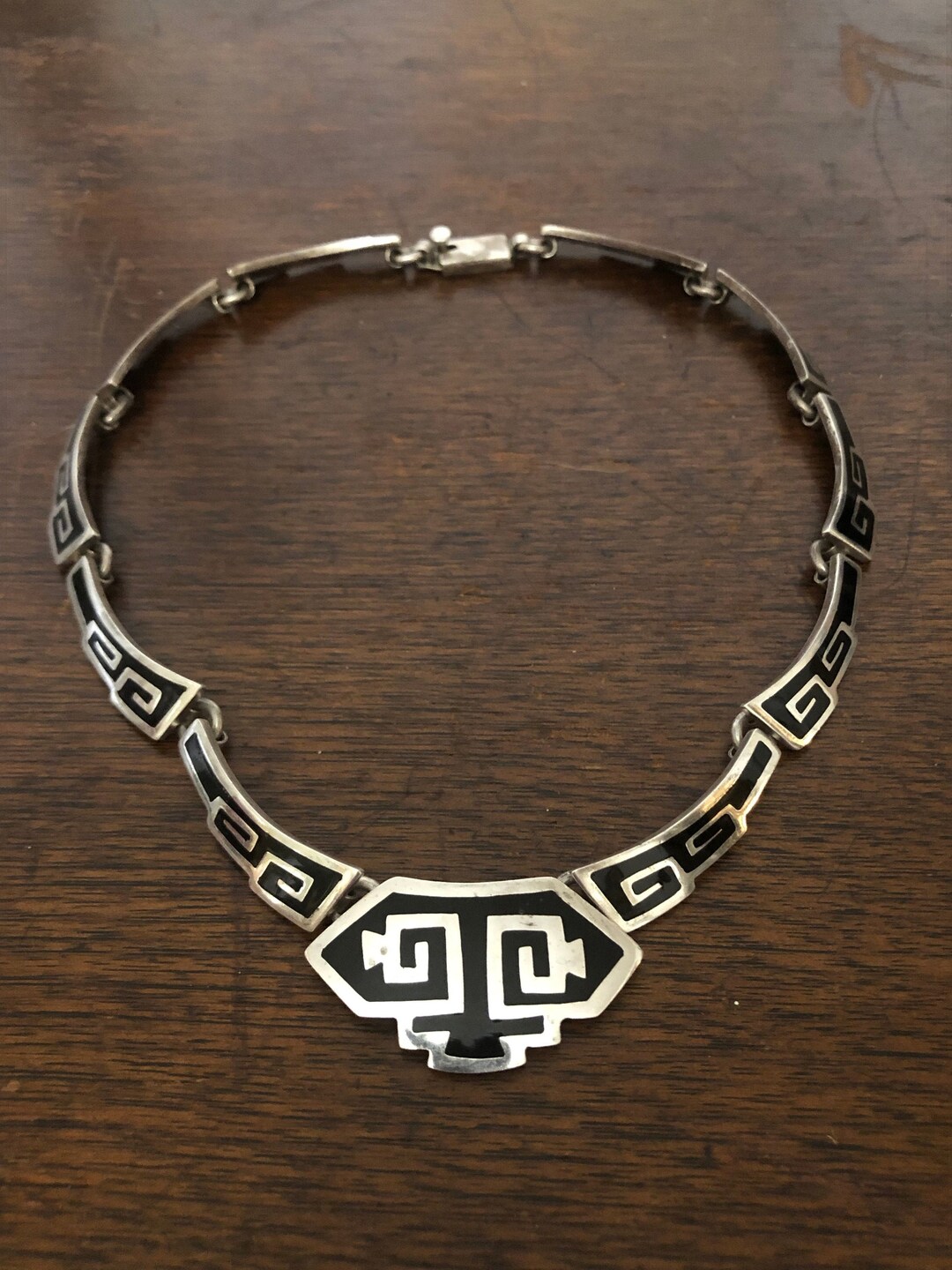 Taxco Mexico Sterling TM-275 Silver and Black Enamel Deco Geometric ...