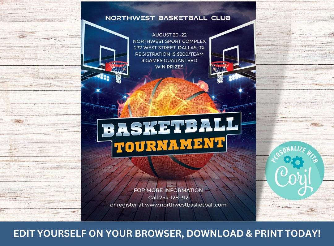 Basketball Tournament Flyer, Sport Competition Poster Editable Template ...