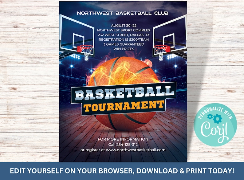 Basketball Tournament Flyer, Sport Competition Poster Editable Template ...