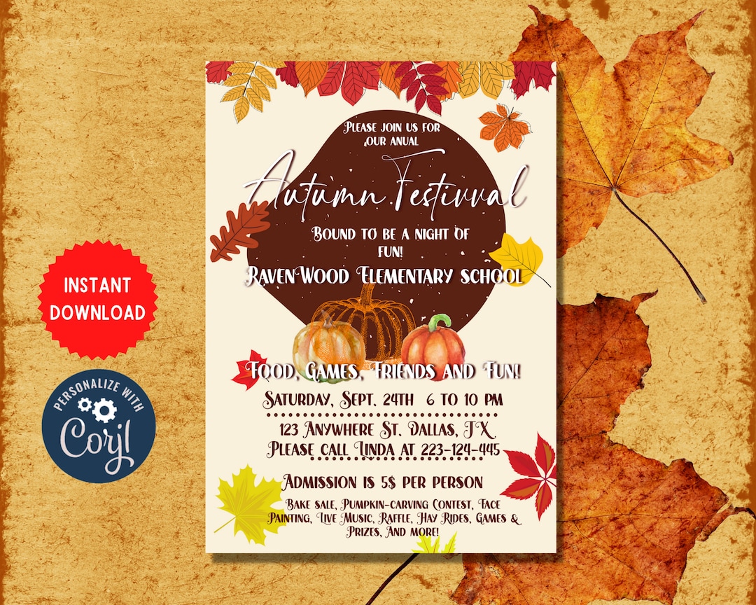 Autumn Festival Flyer Invite Template, Pumpkin Patches Party Invitation ...