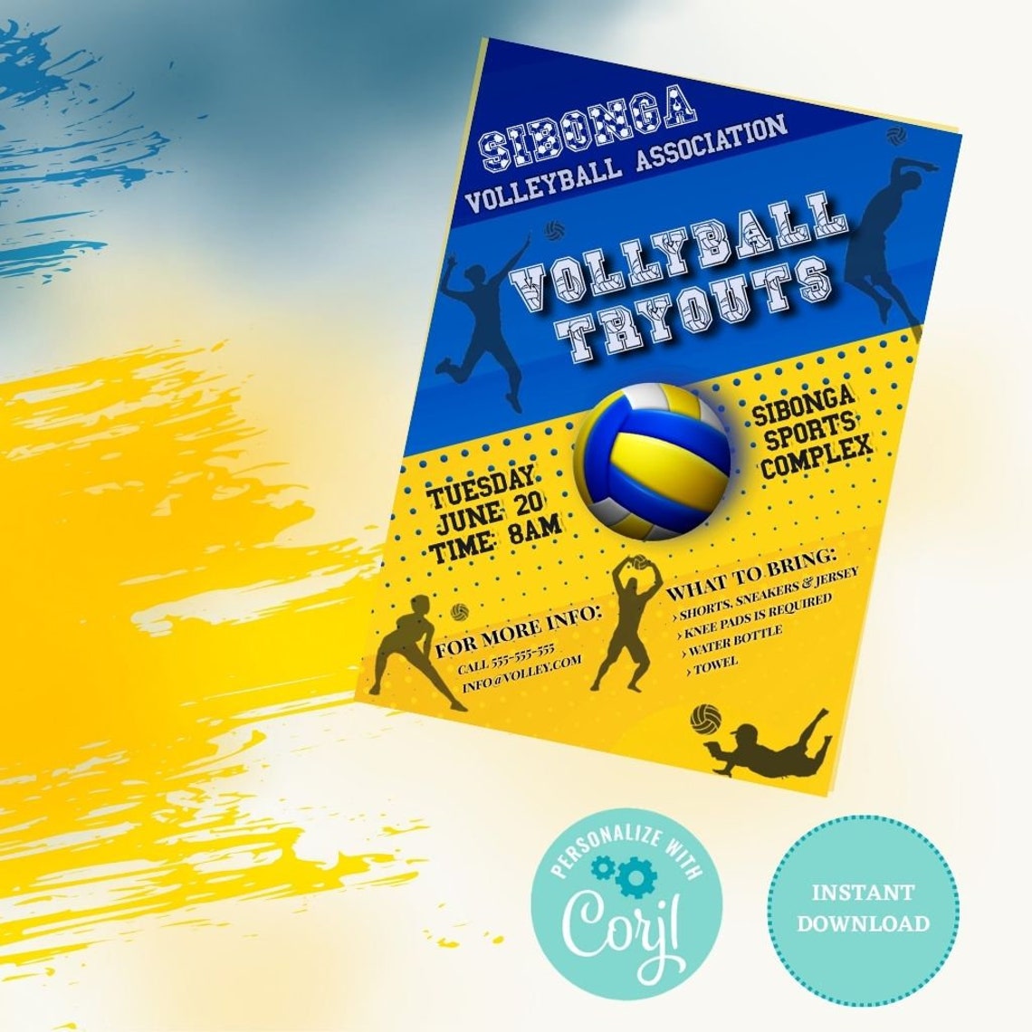 Volleyball Tryout Flyer Poster Vball Invite Event Printable Instant ...