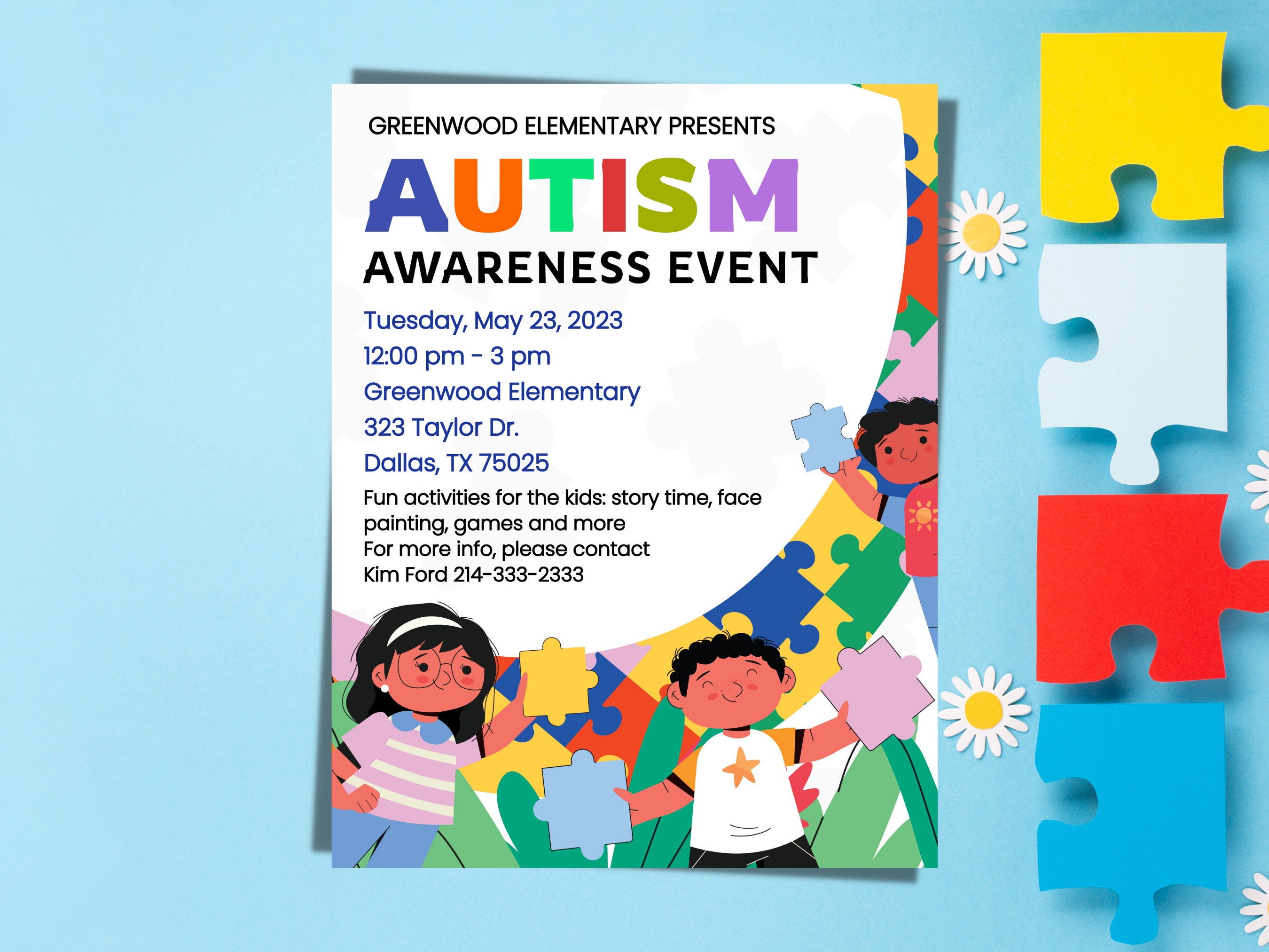 Autism Awareness Event Flyer - Digital Download for Fundraisers, School ...
