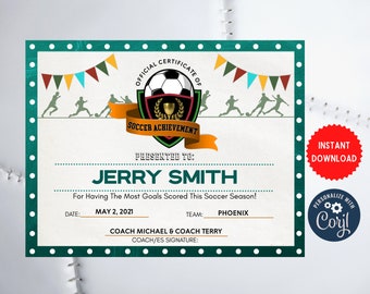 EDITABLE Soccer Award Certificates, INSTANT DOWNLOAD, Team Soccer ...
