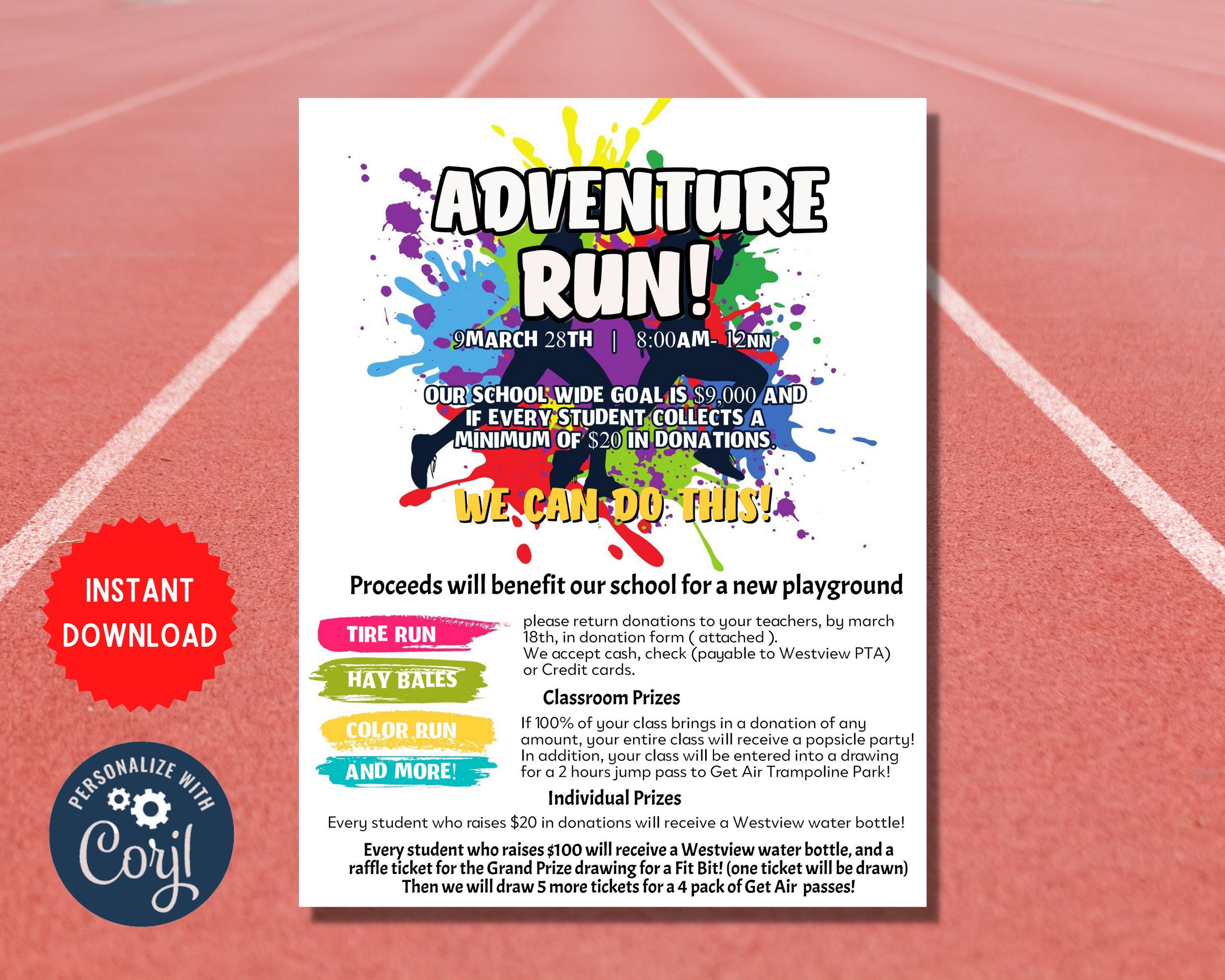 Adventure Run Event Flyer Printable | School Fun Run | Fundraiser | PTA ...