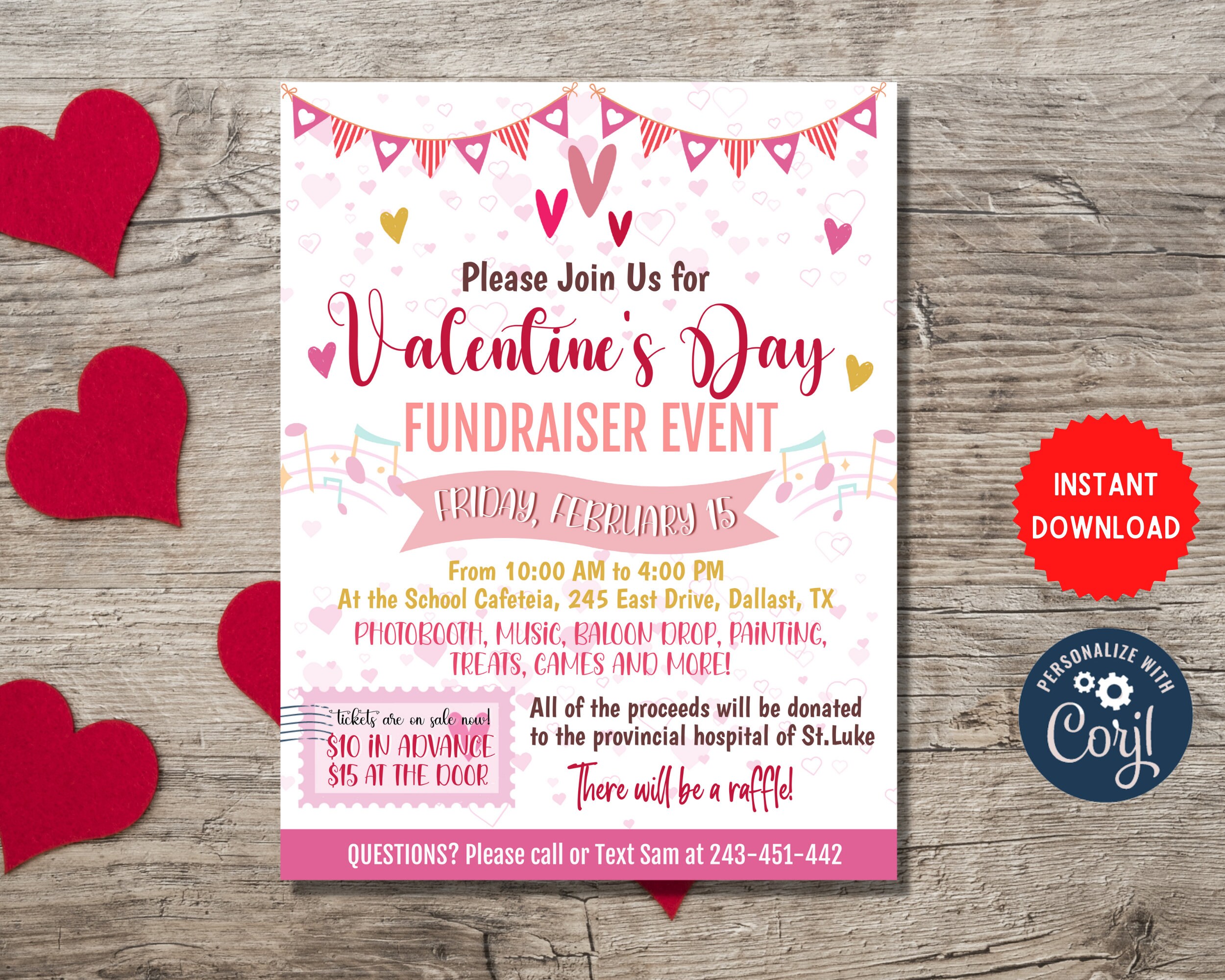 Editable Happy Valentine's Day Flyer, Valentines Template, Charity Non ...