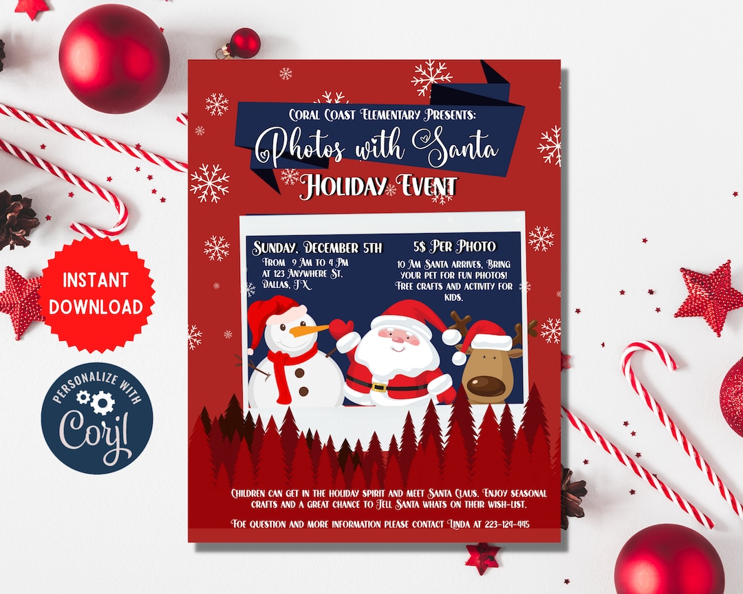 Photos With Santa Flyer, Picture With Santa Holiday Event Printable 8 ...