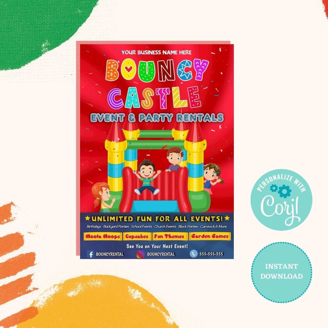 Bounce House Flyer, Bouncy Castle Rental, Kids Inflatable Template ...