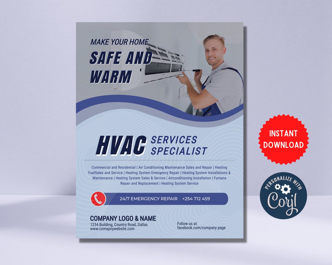 HVAC Services Template, Service Repair Flyer, Editable Business Opening ...