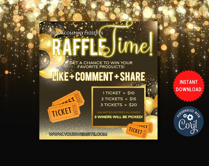Raffle Flyer Template | Pink, Glitter, and Gold | Edit in Canva - Etsy ...