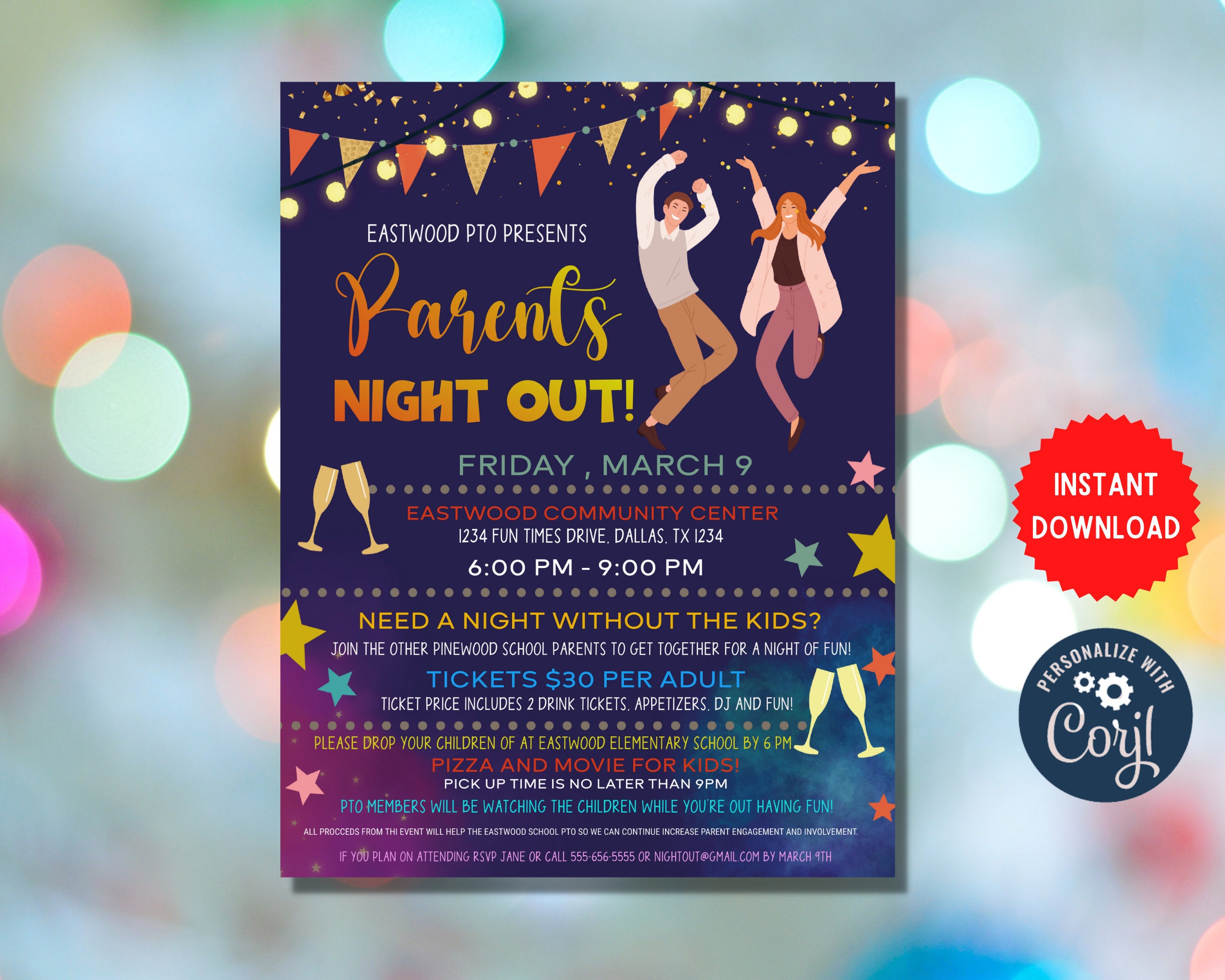 Editable Parents Night Out Flyer, Childcare Services Community ...