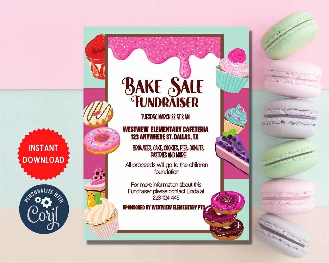 Bake Sale Flyer Invite Template, Custom Baking Fundraising Invitation ...