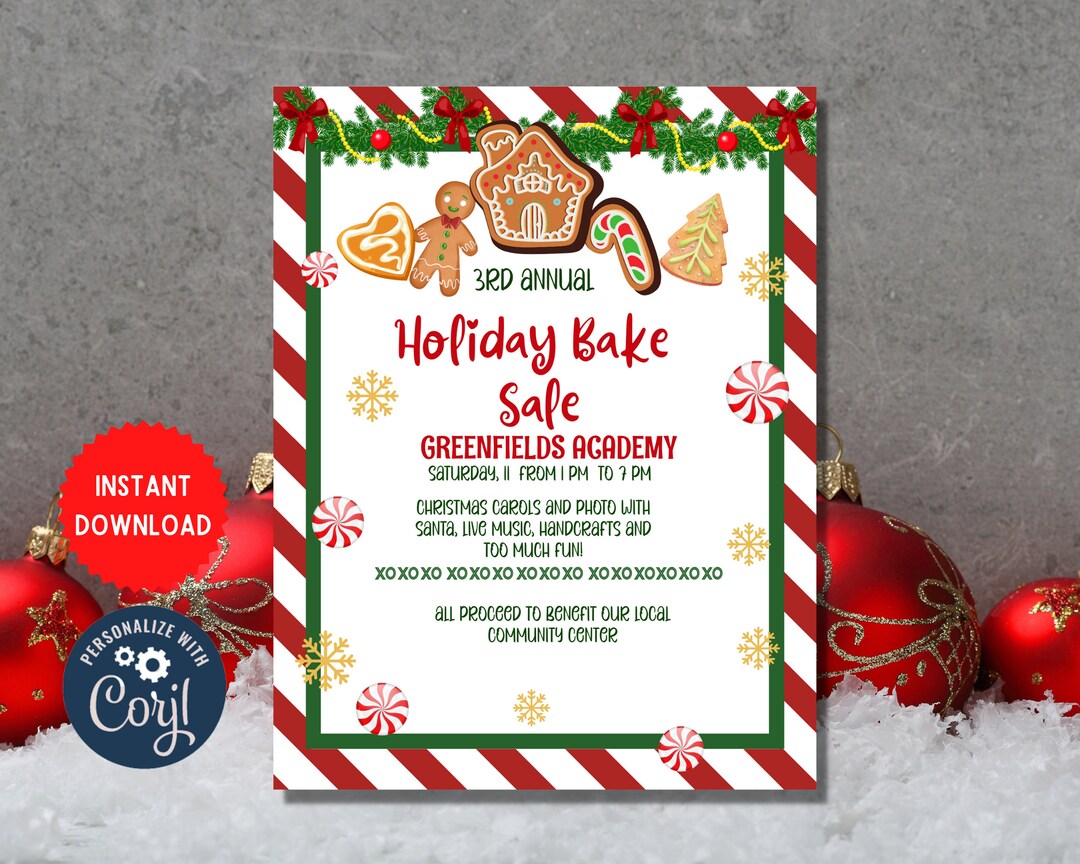 Holiday Bake Sale Flyer Invite Template, Custom Baking Fundraising ...