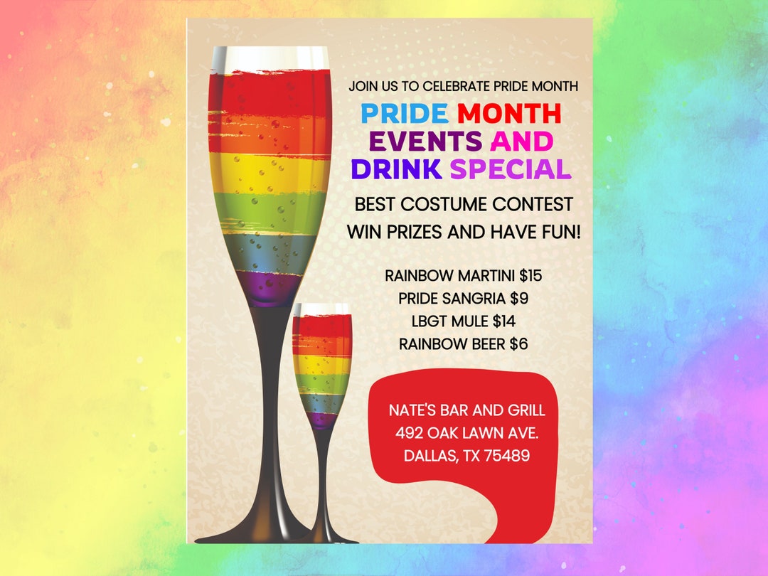 Rainbow Pride Bar Restaurant Event Drink Sale Flyer Poster - LGBTQ ...