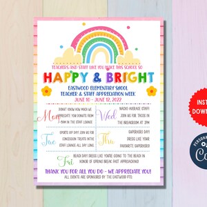 Teacher Appreciation Week Itinerary, Make This School so Bright & Happy ...