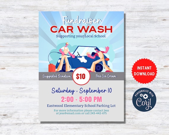 Editable Car Wash Theme Event Flyer PTO Fundraiser PTA - Etsy