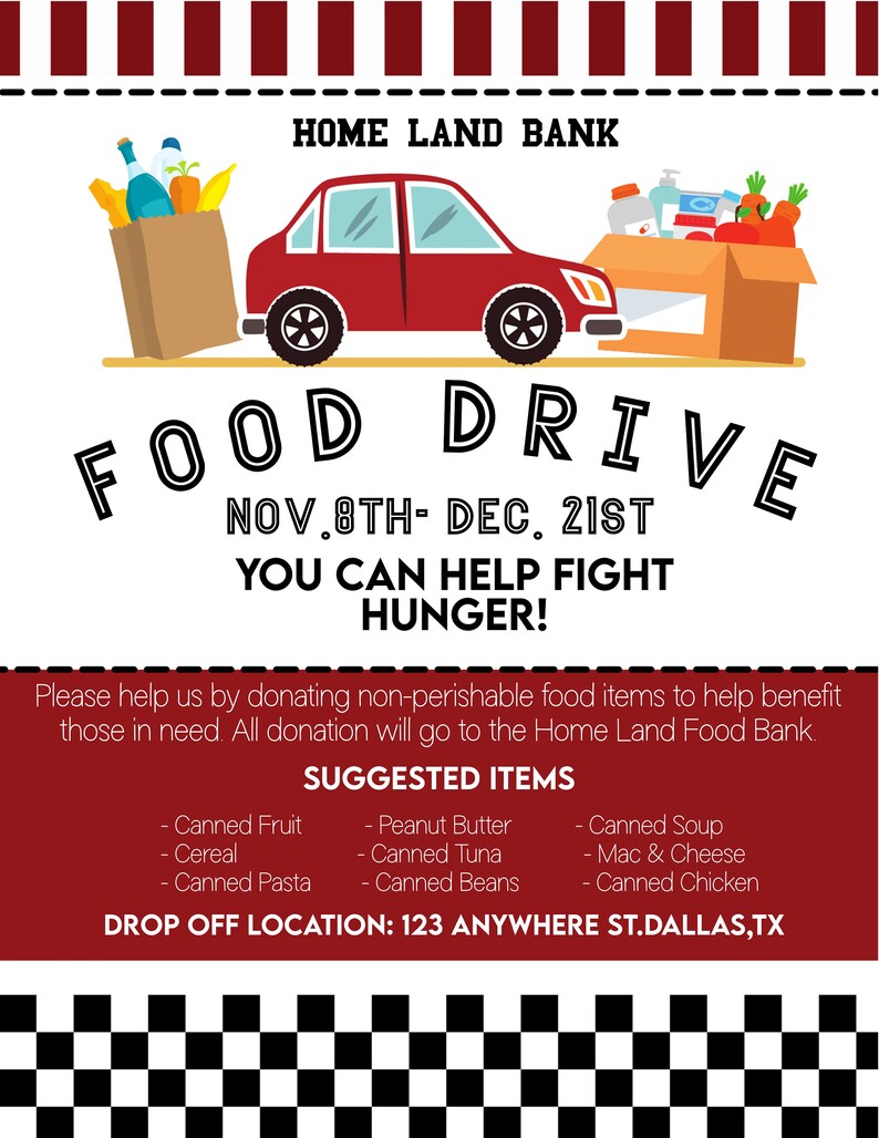 Food Drive Flyer, Community Food Drive, Printable School, Church ...