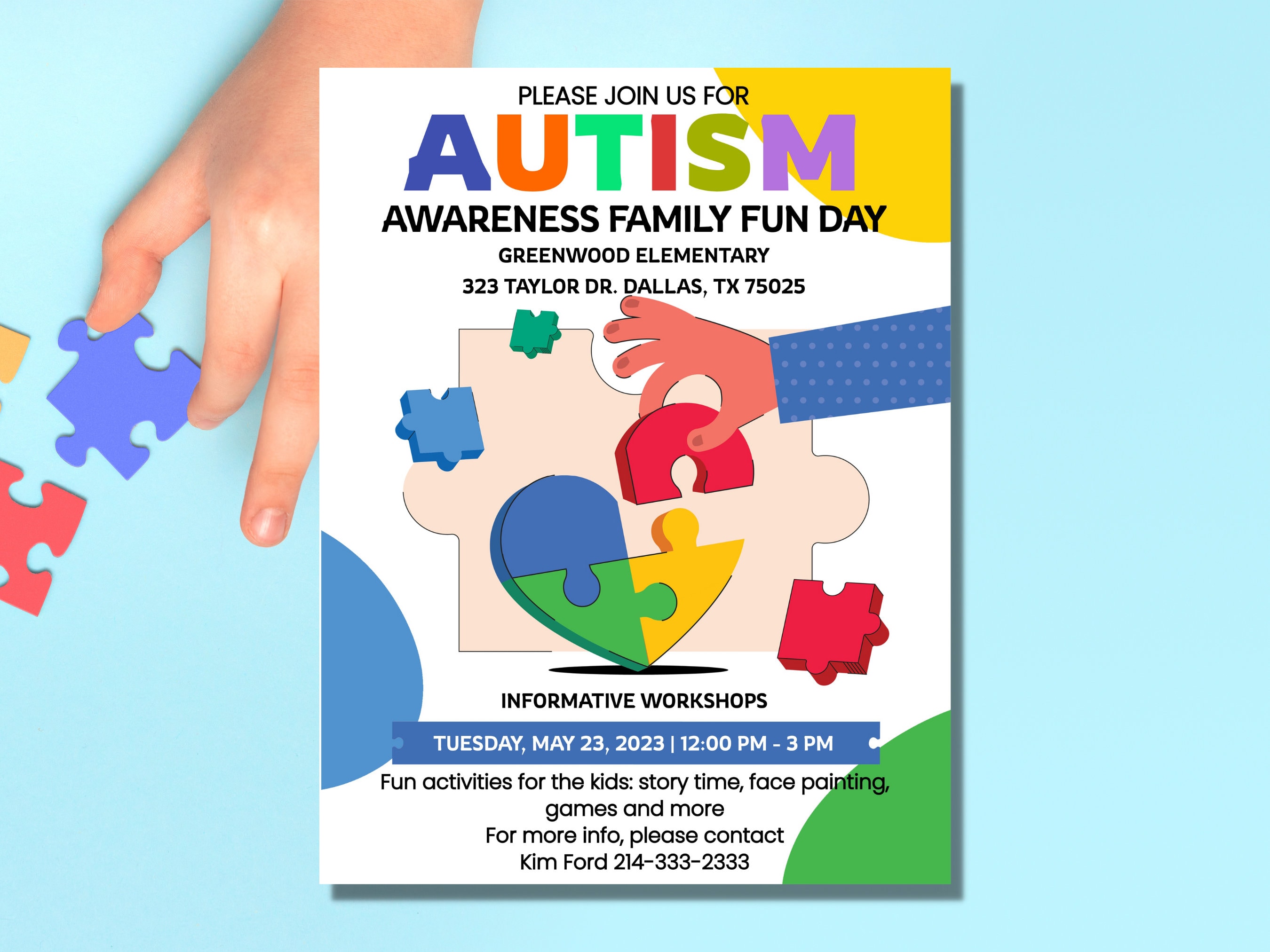 Autism Awareness Event Flyer - Family Fun Day Fundraisers, School ...