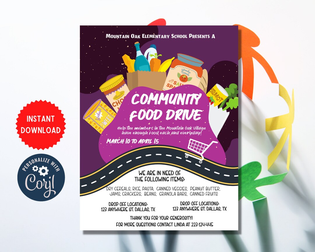 Food Drive Flyer, Community Food Drive, Printable School, Church ...