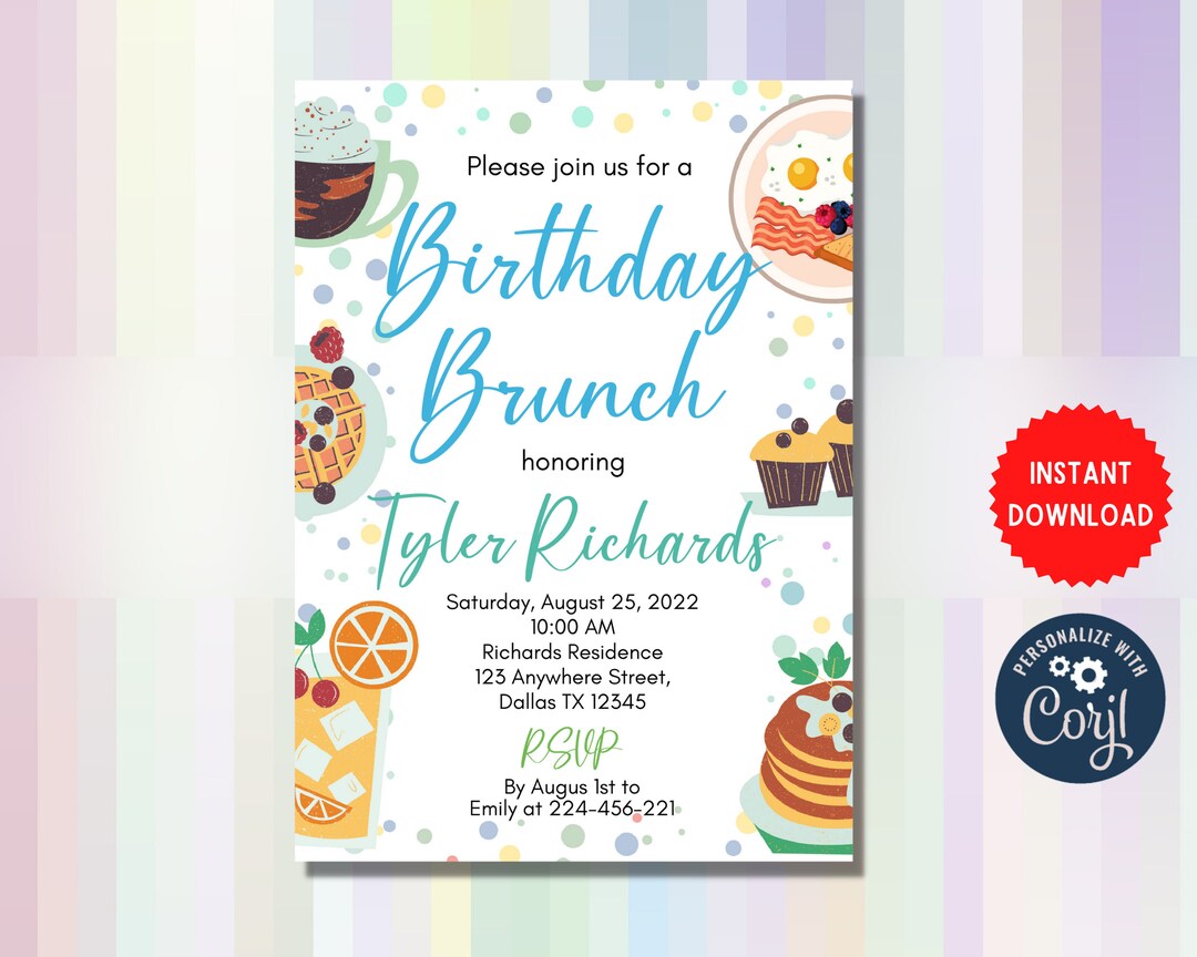 Birthday Brunch Editable Invitation, DIGITAL Template, Graduation ...