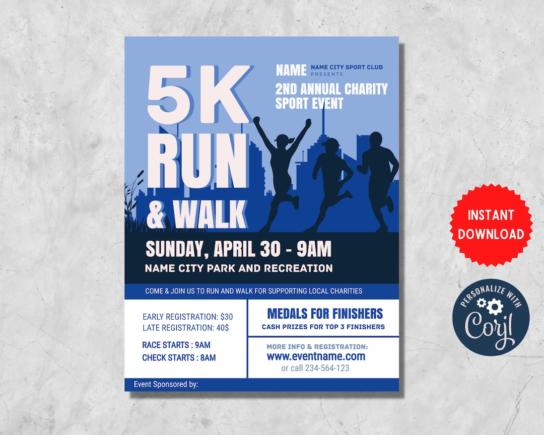 5K Event Flyer Printable | School Fun Run | Fundraiser Campaign | PTA ...