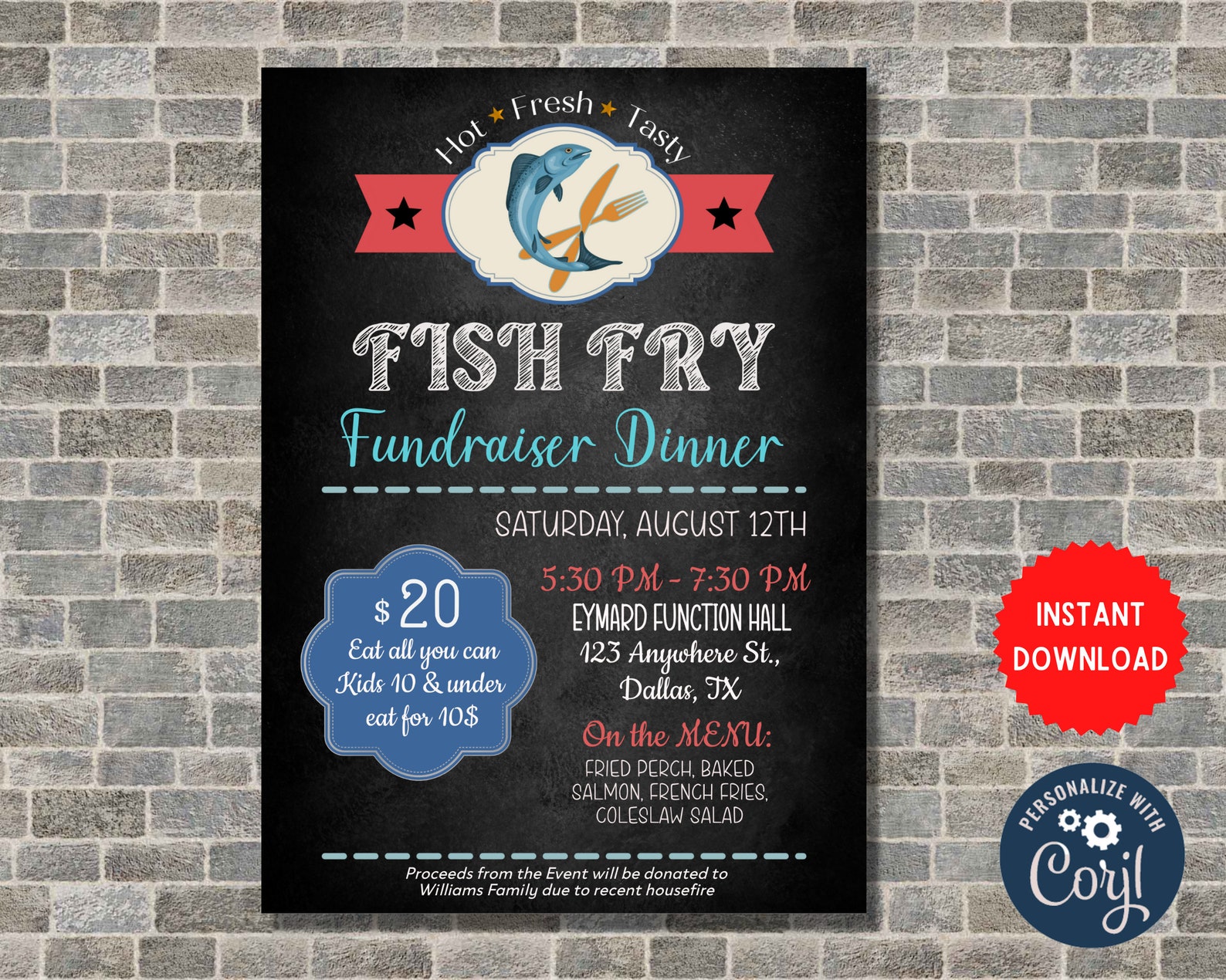 Fish Fry Dinner Party, Personalize Fundraising Event Invite, Customize ...