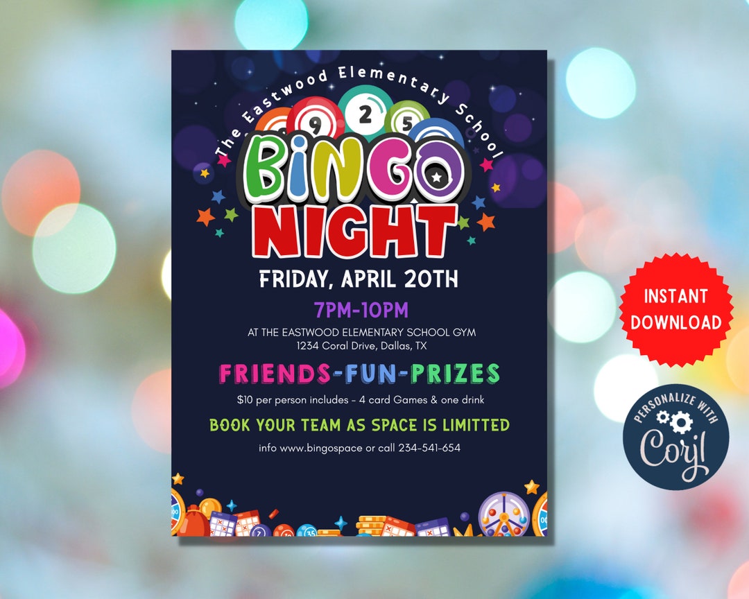 Bingo Night Flyer, Printable PTA PTO Flyer, School Church Benefit ...