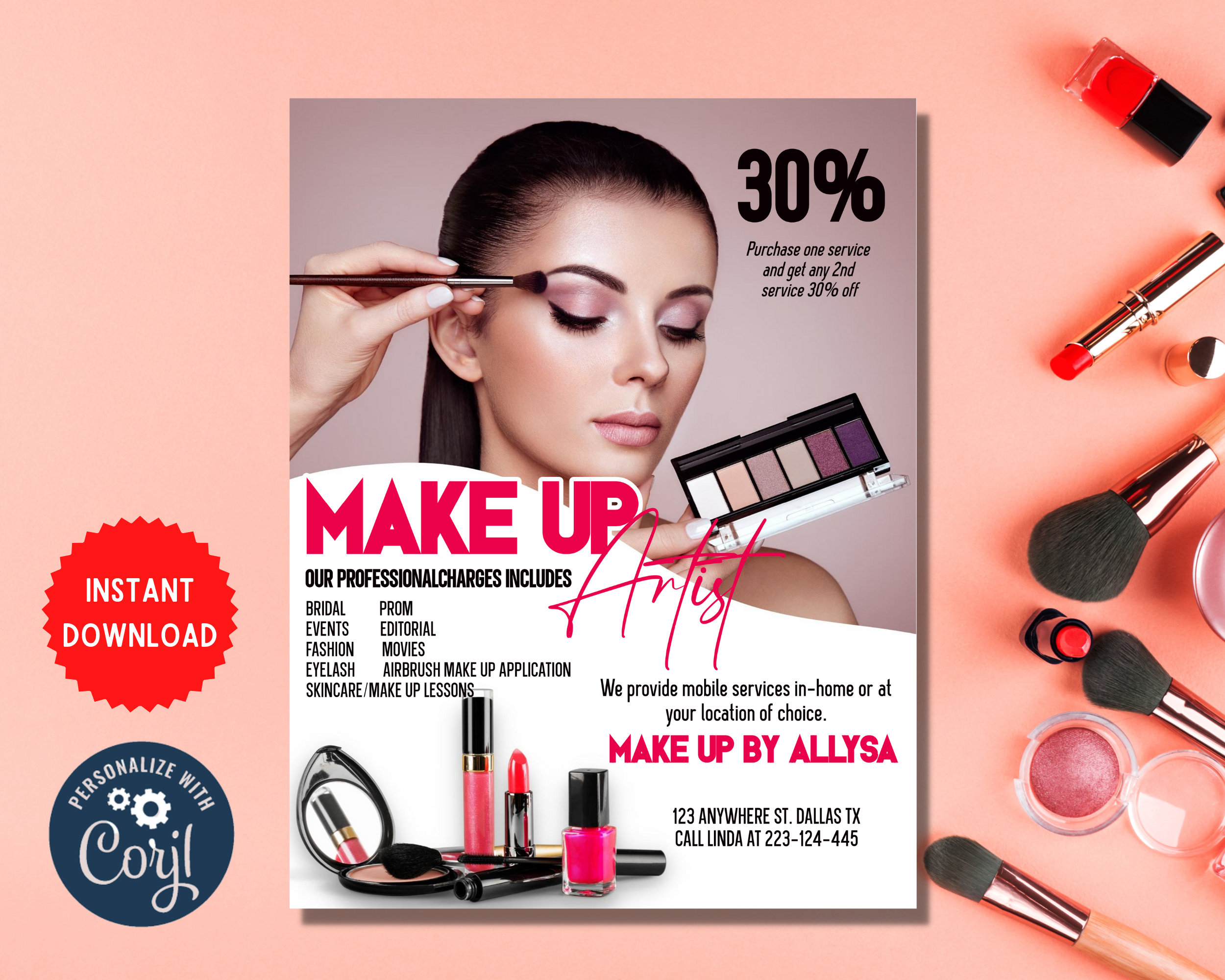 Makeup Artist Event Flyer Printable | Beauty | Skincare | Makeup ...
