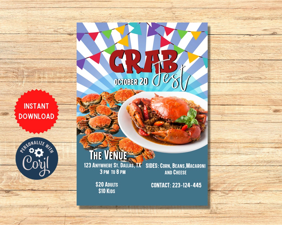 Crab Fest Flyer, Printable Crab Feast, Crab Boil Invite, Seafood ...