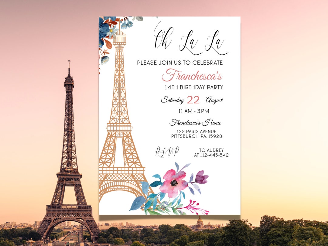 Paris Theme Birthday Invite, Girls Sweet Birthday Party France ...