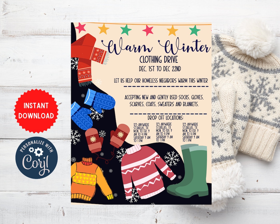 Winter Clothing Drive Flyer Printable Editable, Sock Drive, Clothes ...