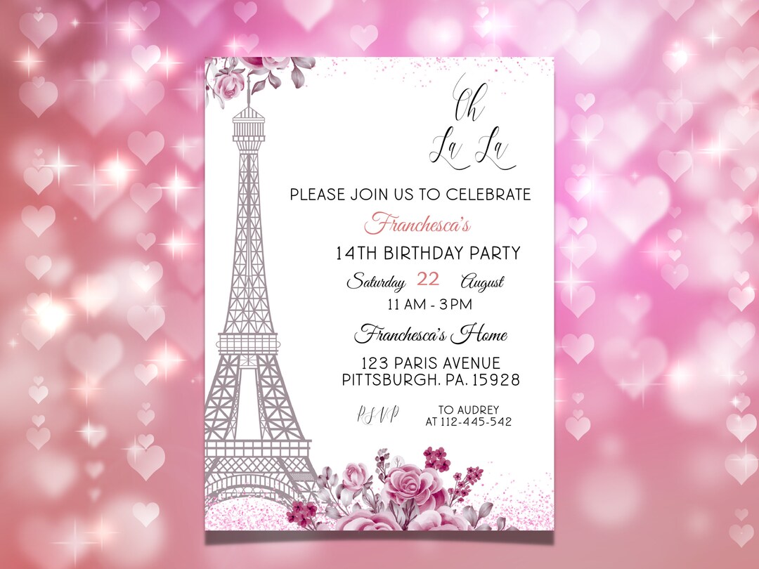 Paris Theme Birthday Invite, Girls Sweet Birthday Party France ...