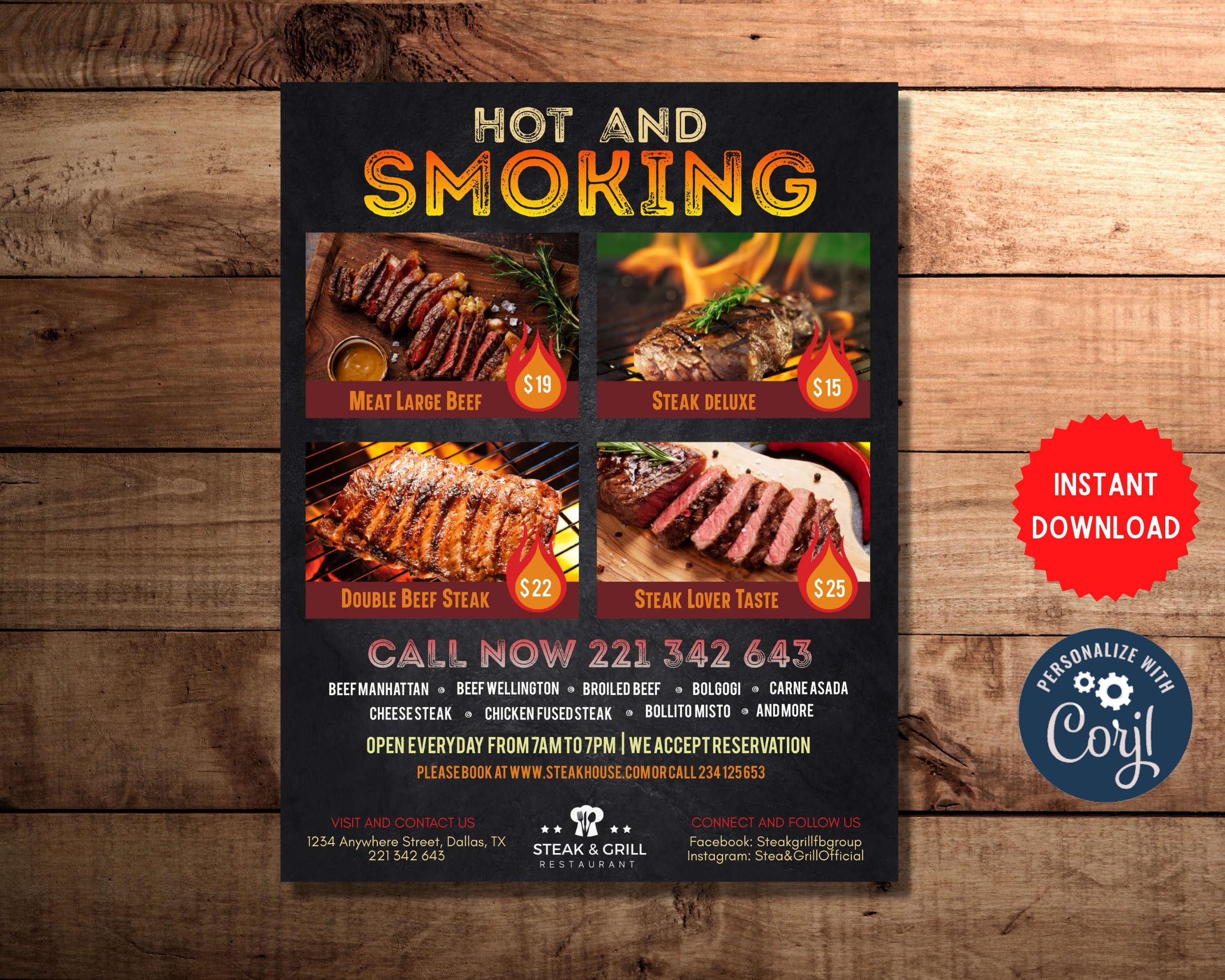 Barbecue and Steak House Flyer, Steak House Menu Flyer Template, Steak ...