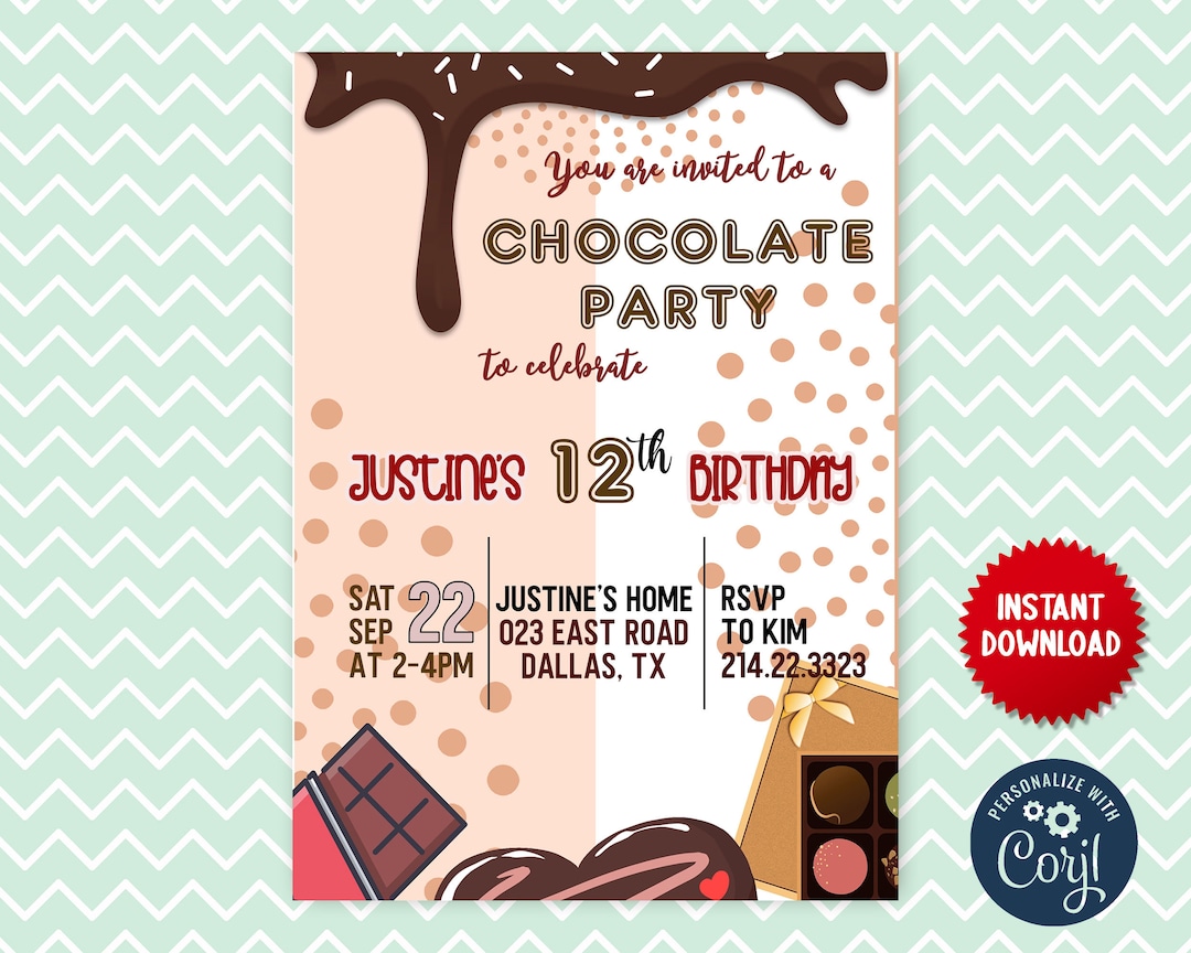 Sweet Chocolate Theme Invite, Special Chocolate Birthday Party ...