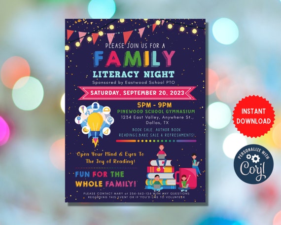 Editable Family Game Night Flyer Printable Pta Pto Flyer Editable
