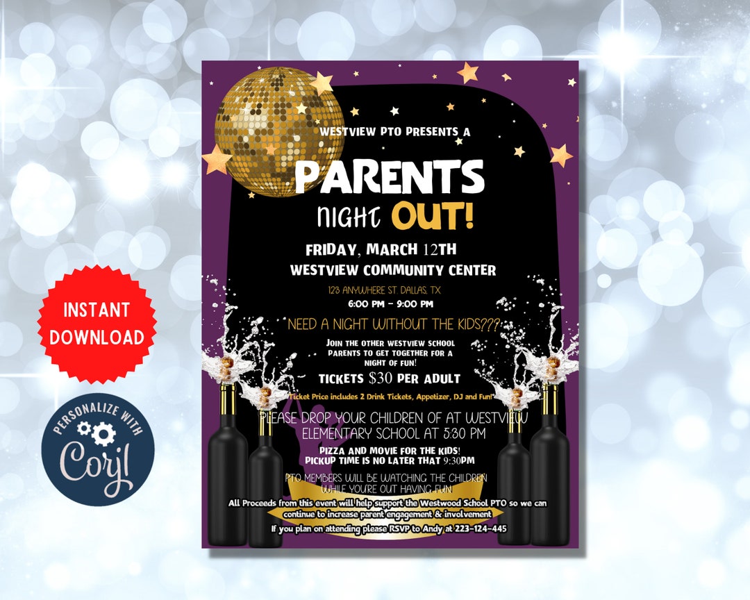 Parents Night Out Invite Template, School Event Party Invitation ...