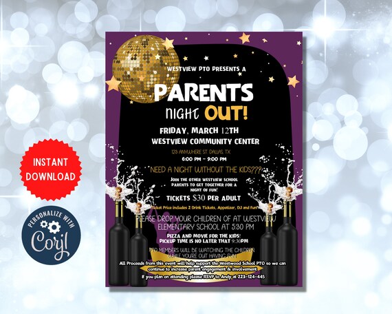 Parents Night Out Invite Template School Event Party | Etsy