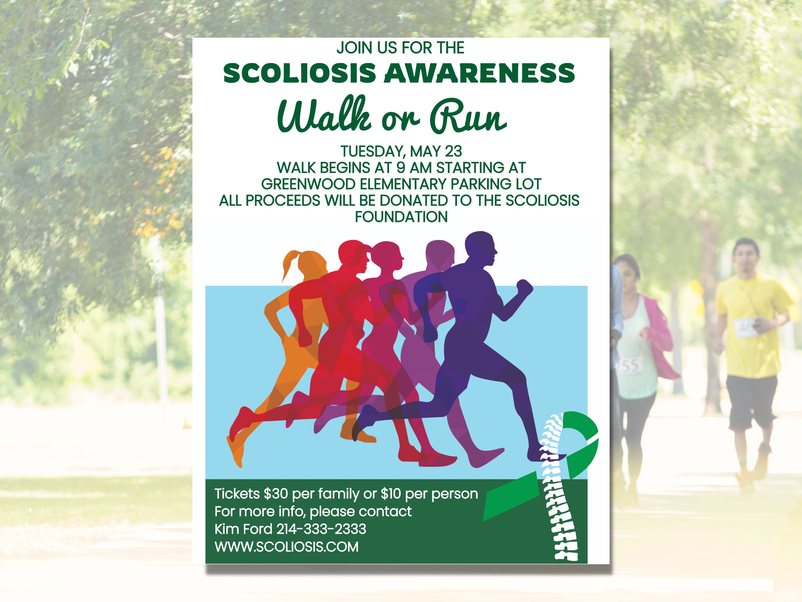 Scoliosis Awareness Fun Walk Run Marathon Event Fundraiser Flyer ...