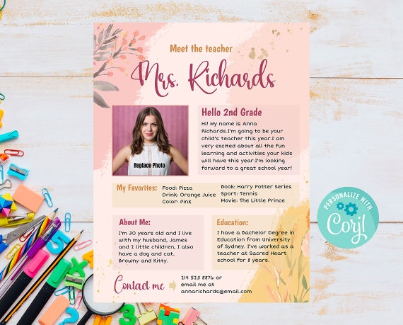 Meet the Teacher Teacher Introduction Flyer Teacher Profile - Etsy