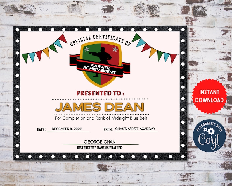 Karate Certificates, INSTANT DOWNLOAD Karate Belt Awards, Ninja Party ...