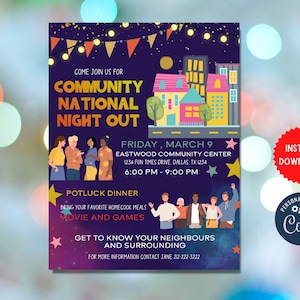 Editable National Community Night Out, Neighborhood Block Party, Get ...