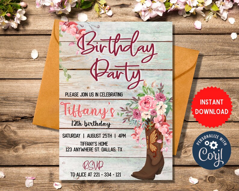 Western Style Invite Template, Printable Birthday Party Invitation ...