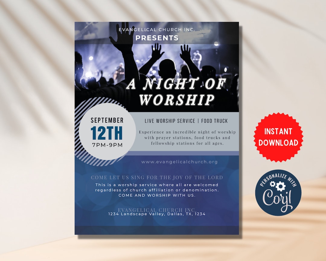 Church Service Flyer, Church Worship Night, Church Invite, DIY Template ...