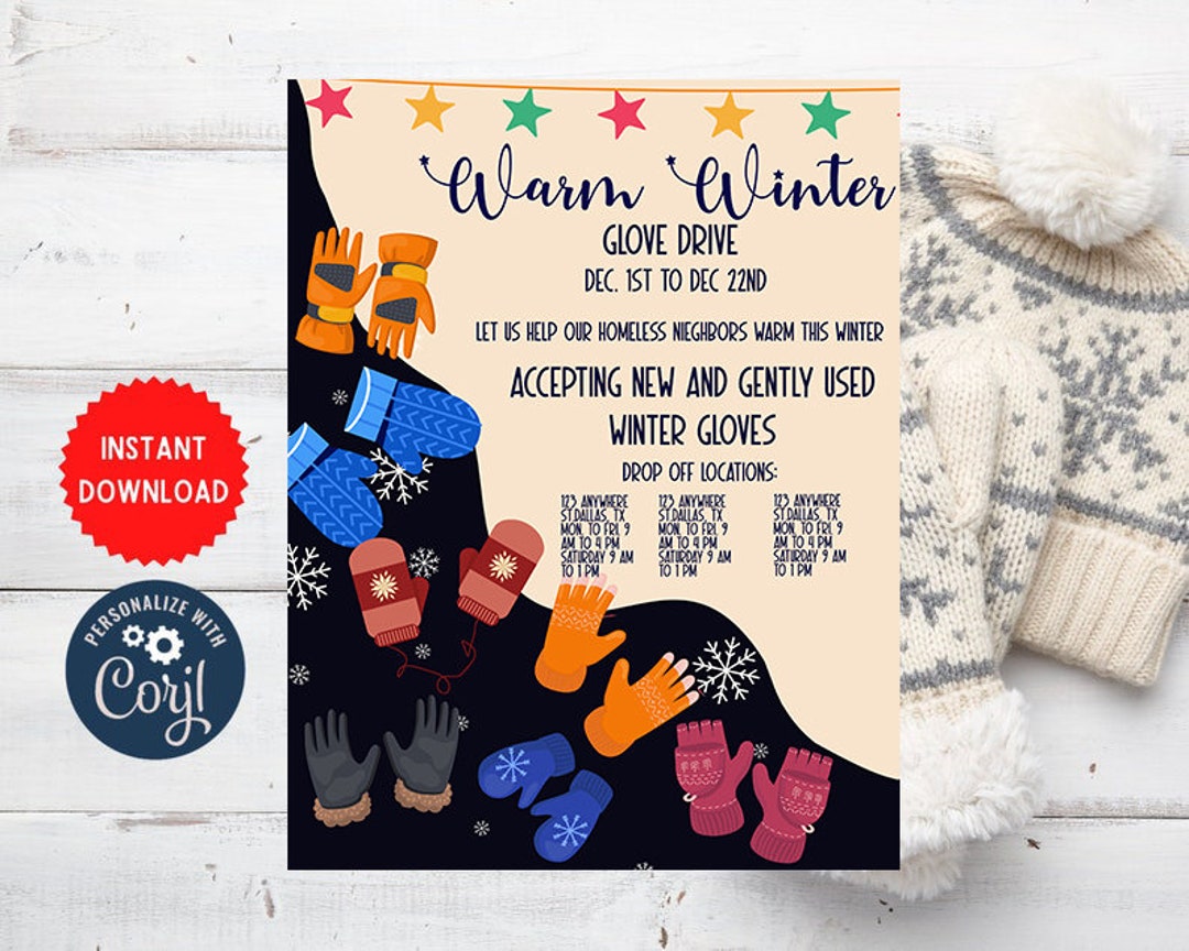 Winter Glove Drive Flyer Printable Editable, Glove Drive, Clothes Drive ...