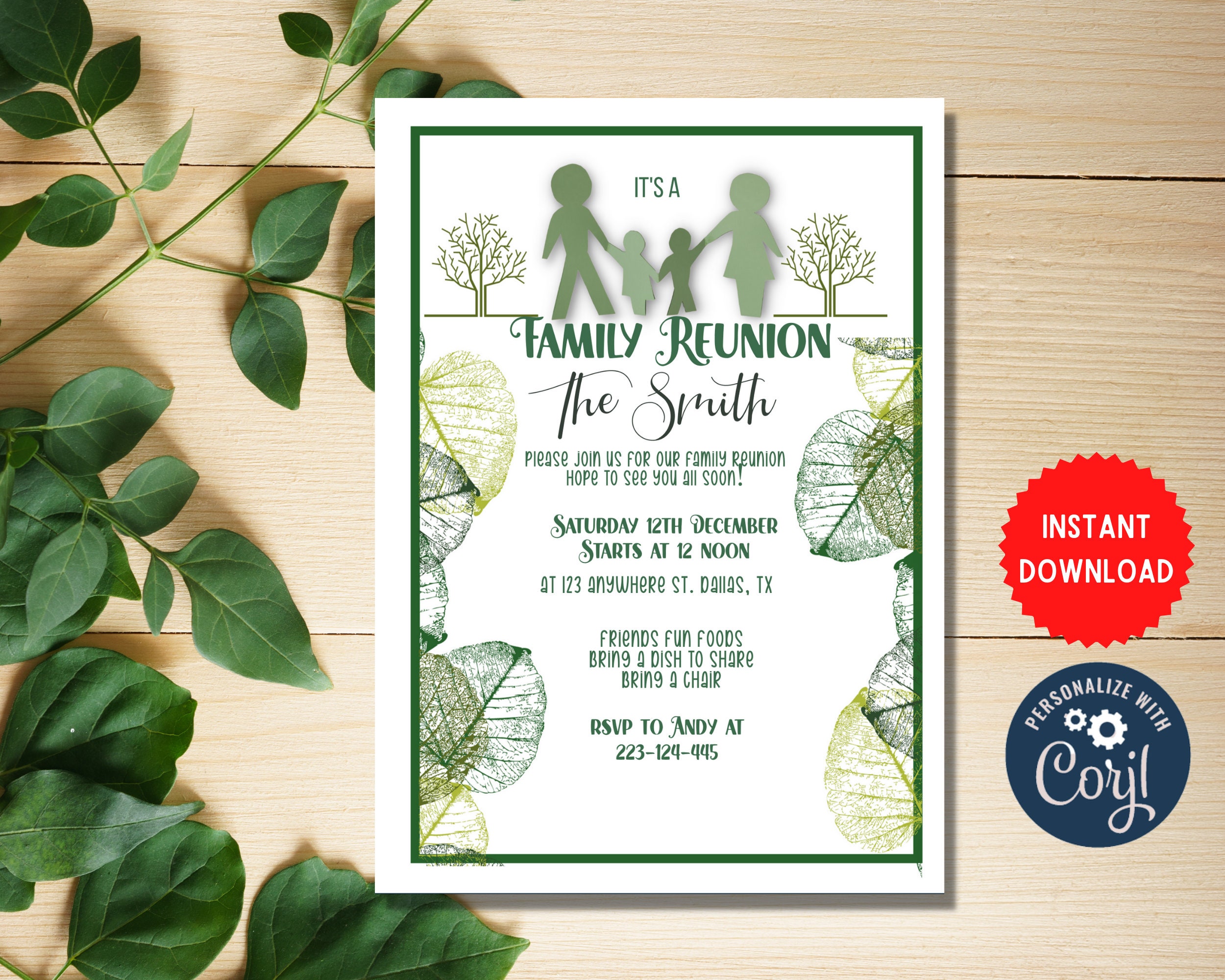 Family Reunion Flyer Template, Family Event Party Invitation, Green ...