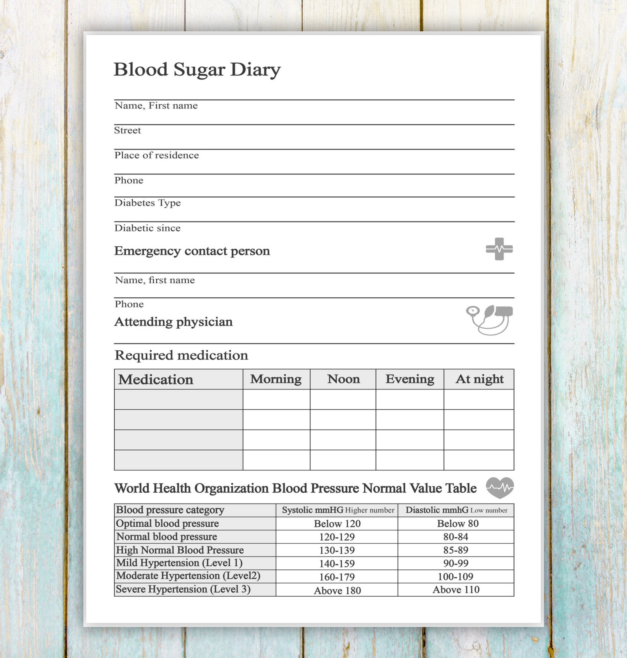 Blood Sugar Tracker Printable Blood Sugar Log, Monitor Weekly Diabetes ...
